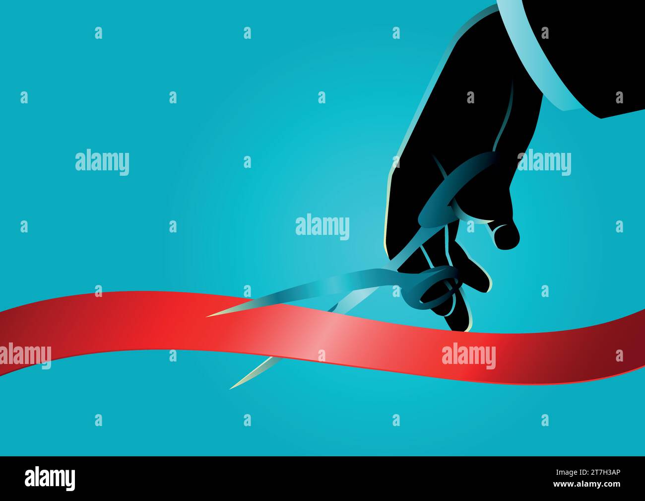 Businessman hand with scissors cutting red ribbon. New project, opening ...