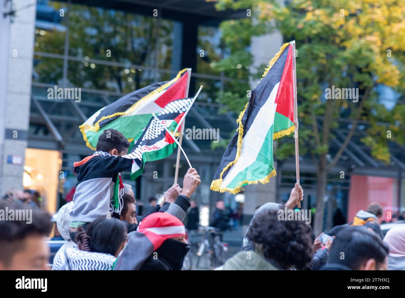 Pro-Palestine demonstration, Palestinian flags, Magdeburg, Saxony ...