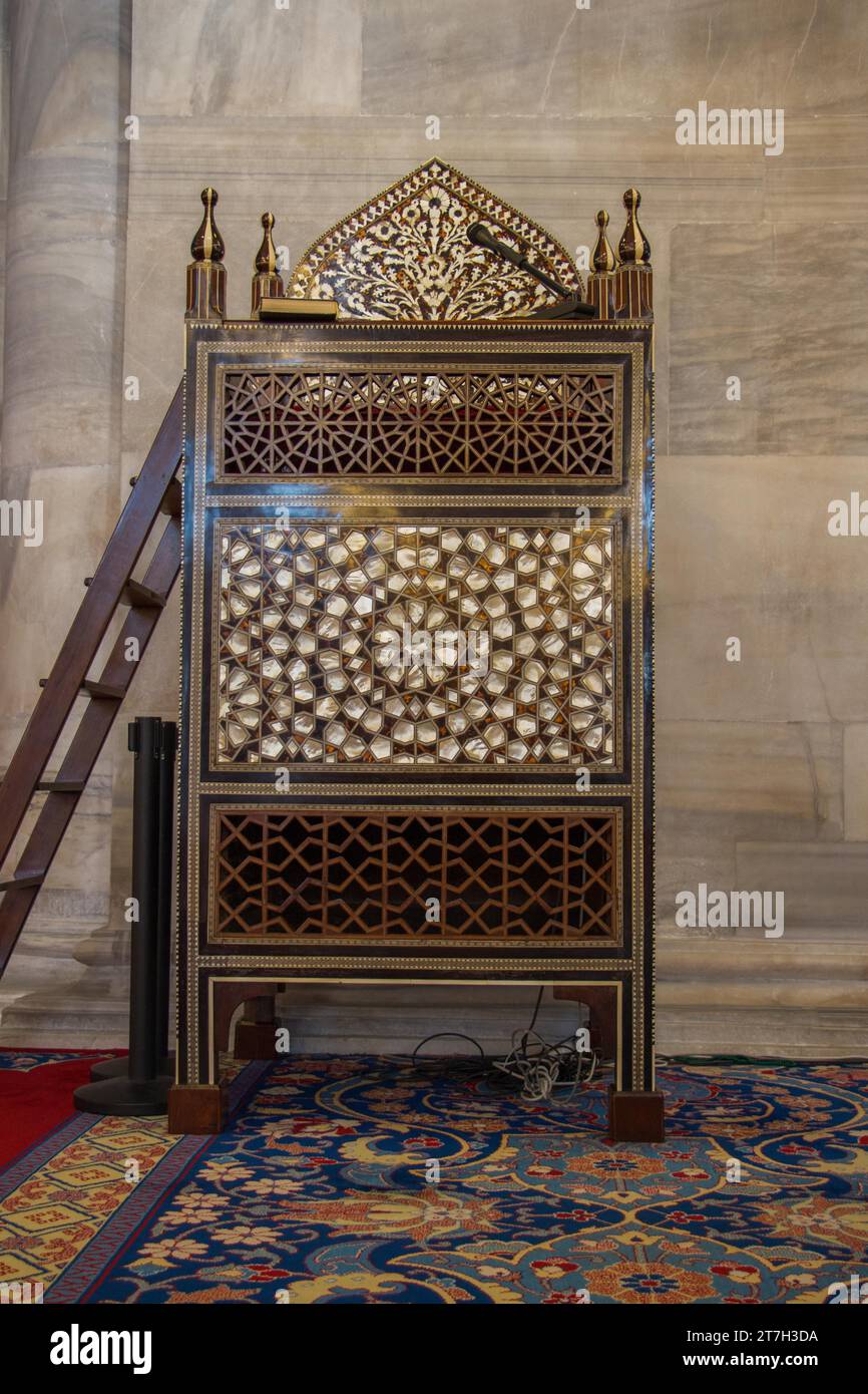Wooden minbar, sermon pulpit of Ottoman times in mosque Stock Photo - Alamy