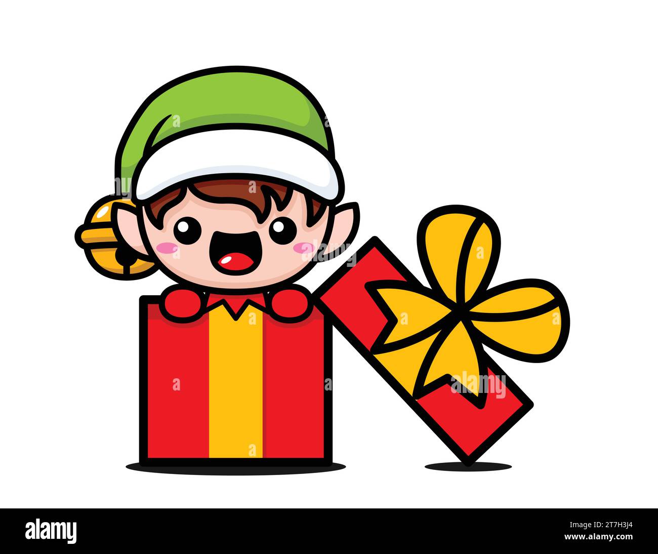 Cute And Kawaii Christmas Elf In A Gift Box Stock Vector Image & Art ...