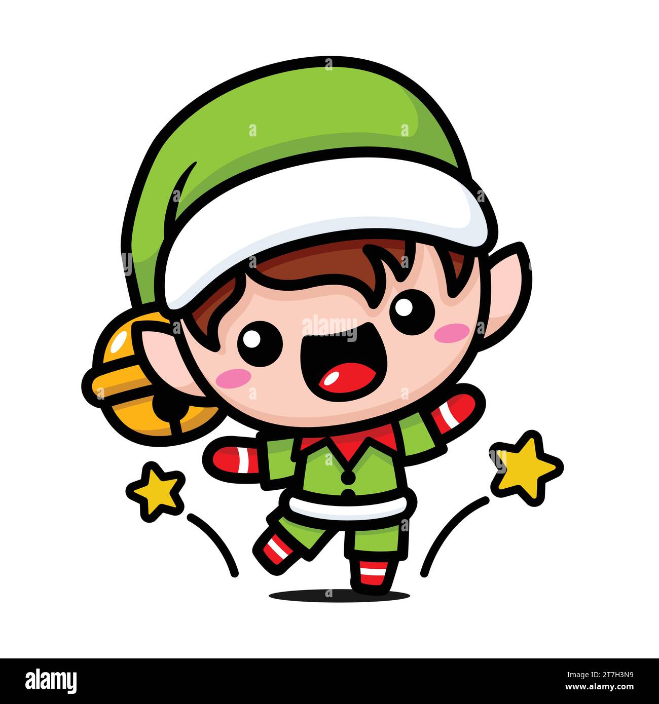 Cute And Kawaii Christmas Elf Dancing Stock Vector Image & Art - Alamy