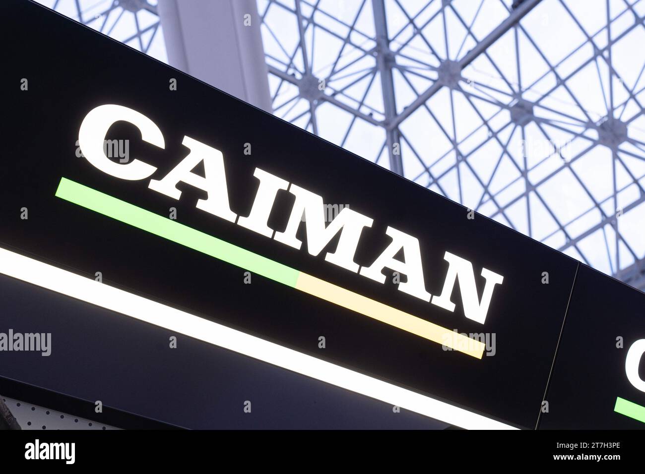 Moscow, Russia. 8th Nov, 2023. Caiman logo seen at the Mitex 2023 ...