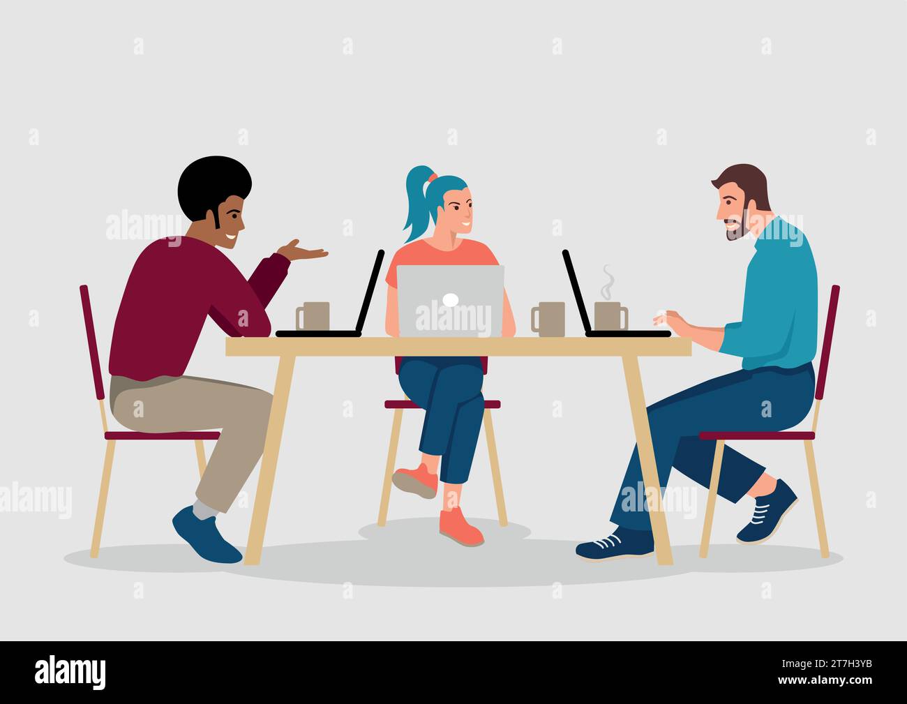 Simple flat vector illustration of a group of young people in casual ...