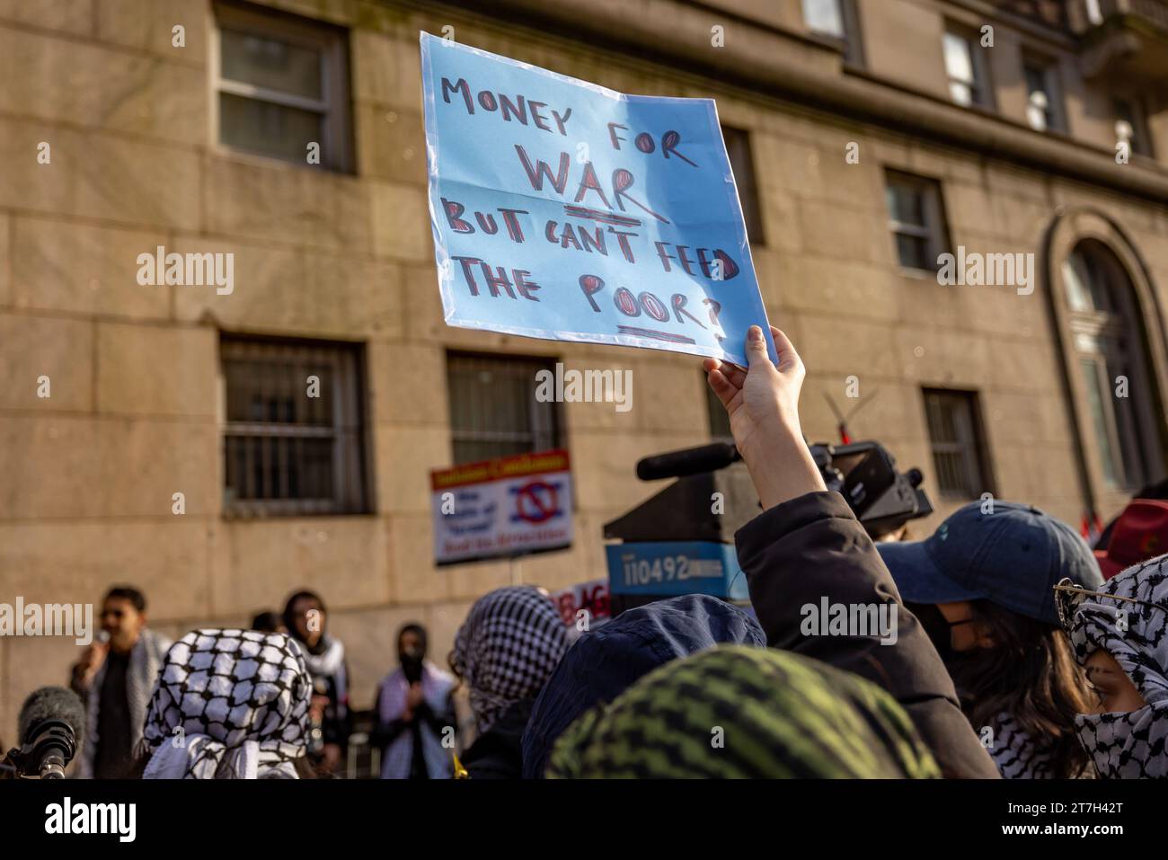 NEW YORK, NEW YORK - NOVEMBER 15: A pro-Palestine protester holds a ...