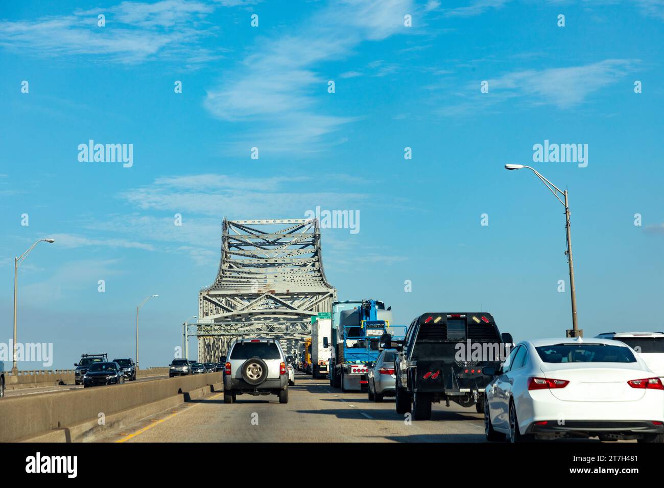 cars crossing the Mississippi at Baton Rouge at the old historic Horace ...