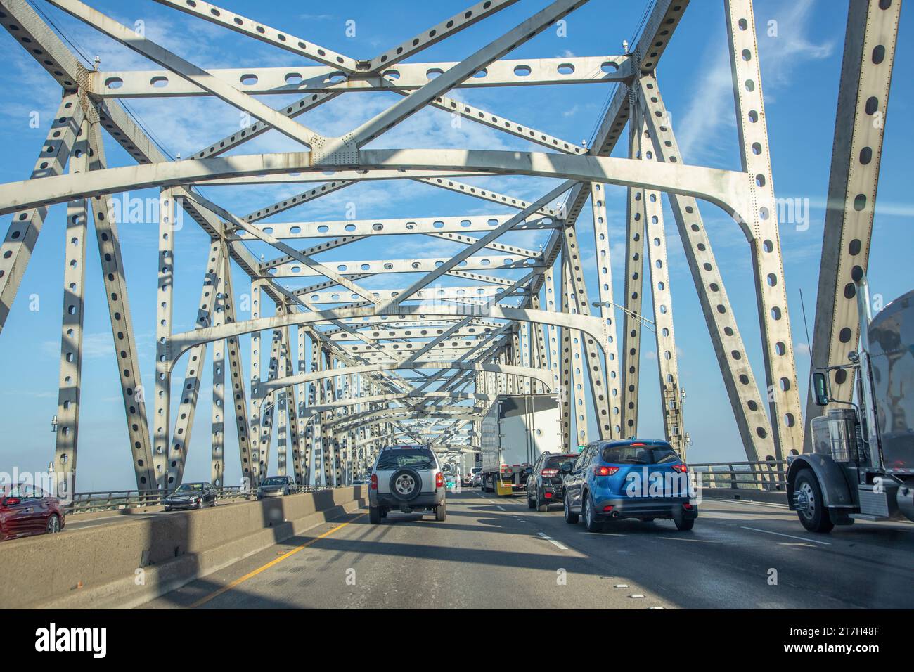 cars crossing the Mississippi at Baton Rouge at the old historic Horace ...