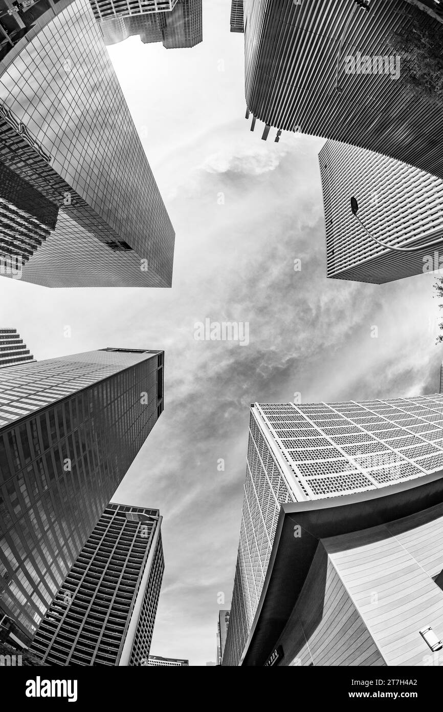 perspective of skyscraper i Houston from street level in Houston, Texas ...