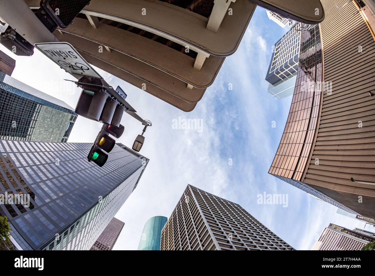 perspective of skyscraper i Houston from street level in Houston, Texas ...