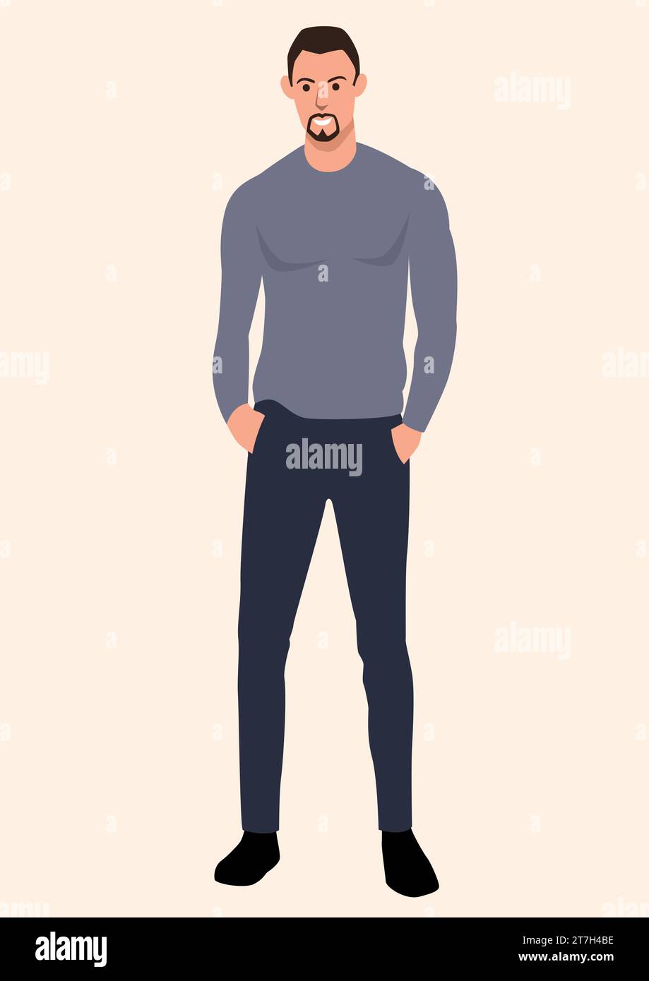 Simple flat vector illustration of skinny tall guy wearing sweater ...