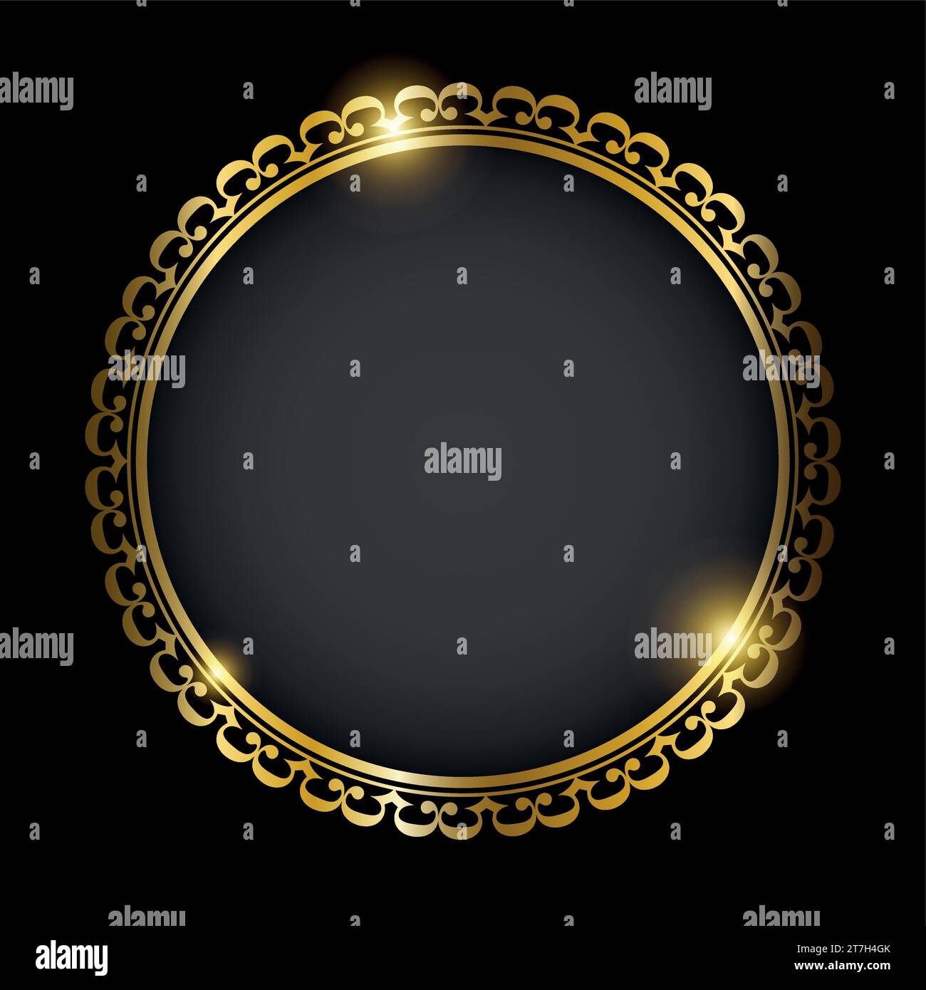 Golden round frame isolated on black background. Vector illustration ...