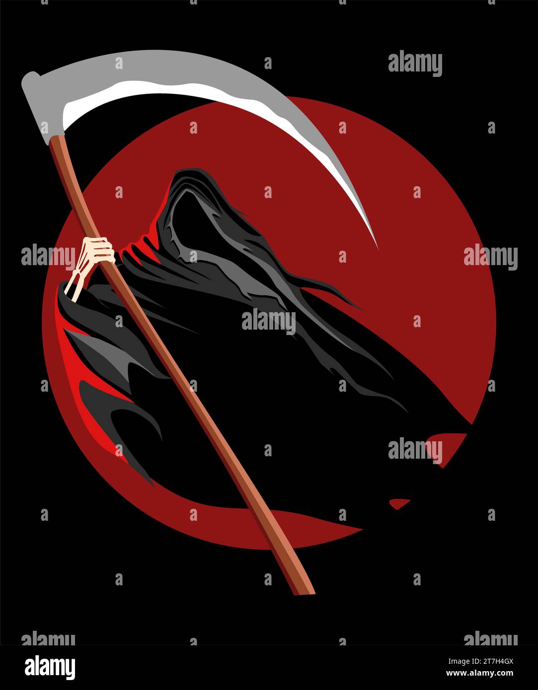 Simple flat vector illustration of grim reaper on dark background Stock ...