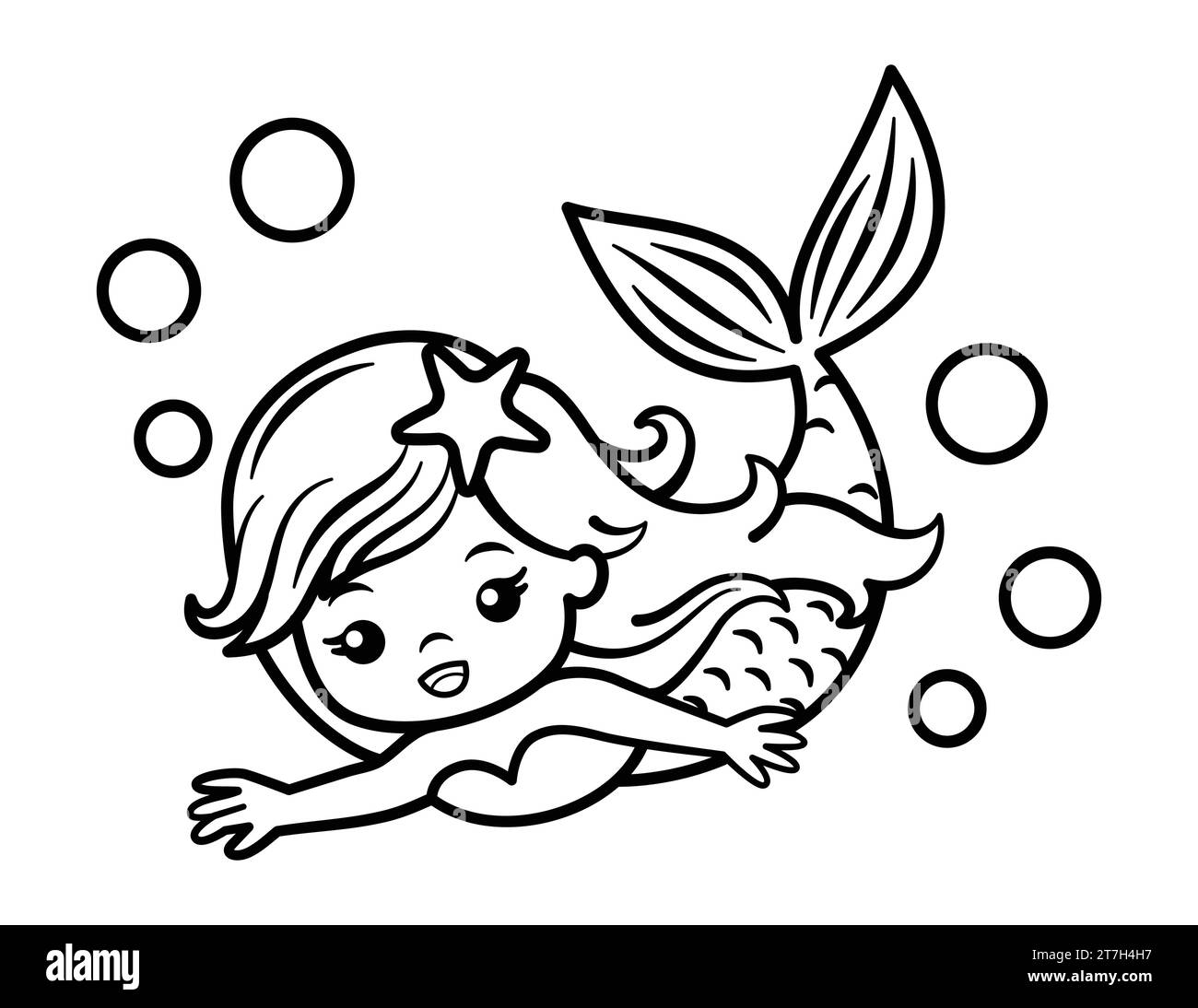 Cute Mermaid Coloring Page For Children Stock Vector Image & Art - Alamy