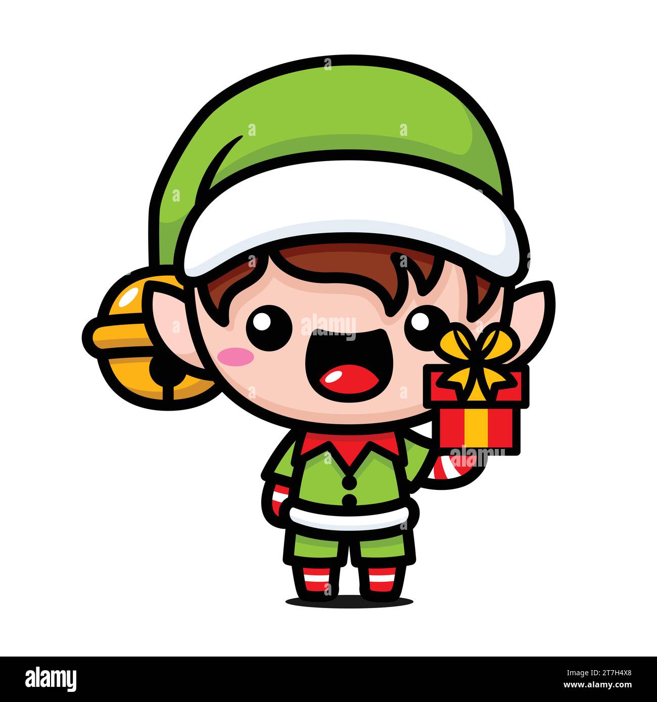 Cute And Kawaii Christmas Elf With Gift Box Stock Vector Image & Art ...