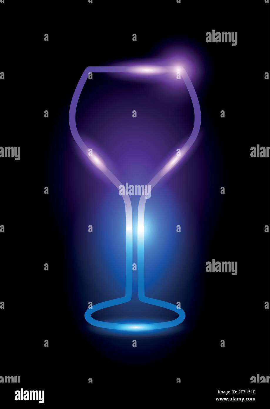Glowing neon wine glass icon isolated on black background. Vector ...