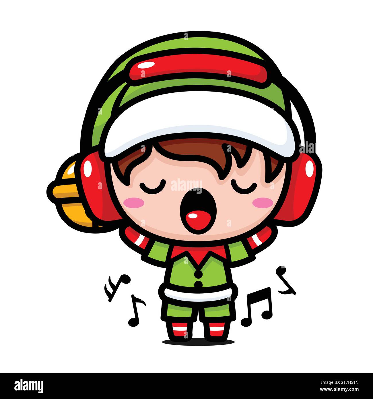 Cute And Kawaii Christmas Elf With Headset Stock Vector Image & Art - Alamy