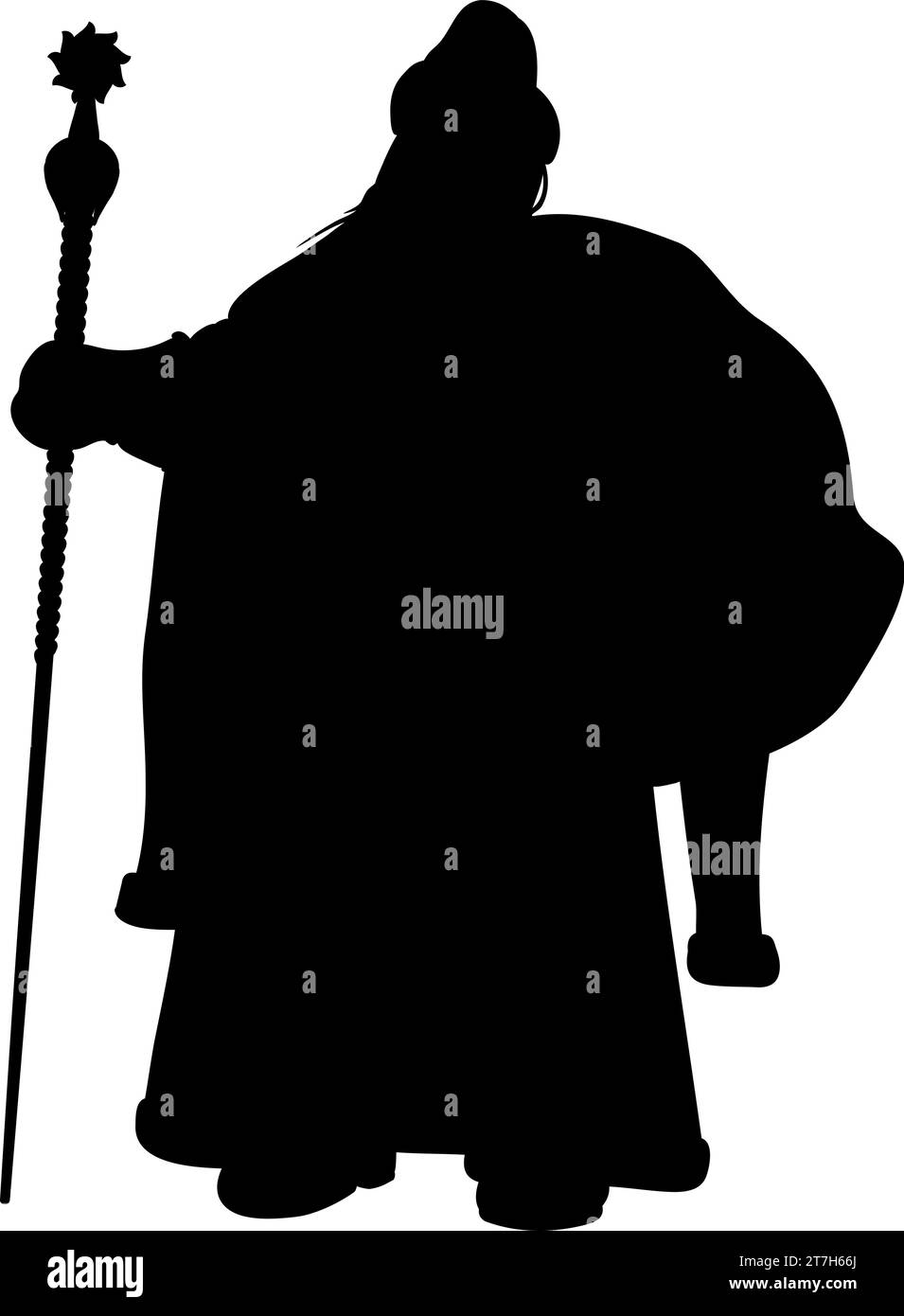 Shape of Ded Moroz with bag behind his back and staff. Vector ...