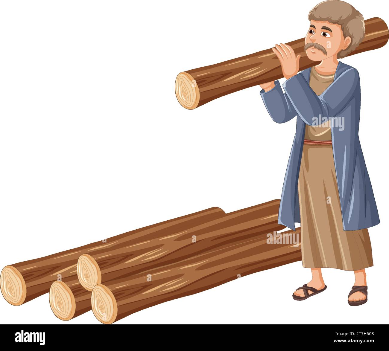 An ancient old man carrying a wood log in a vector cartoon style Stock ...