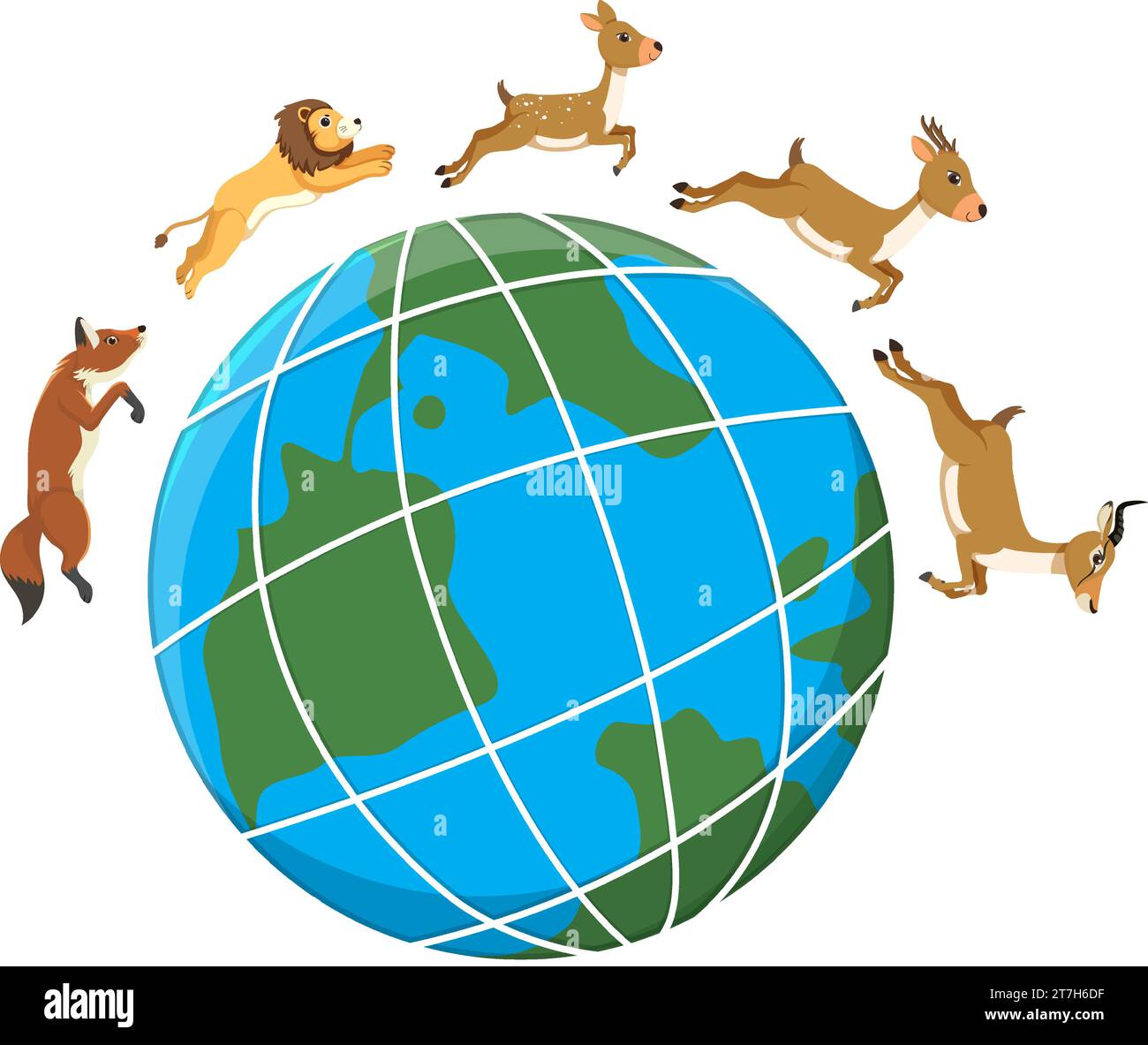 Vector cartoon illustration of various wild animals running across the ...
