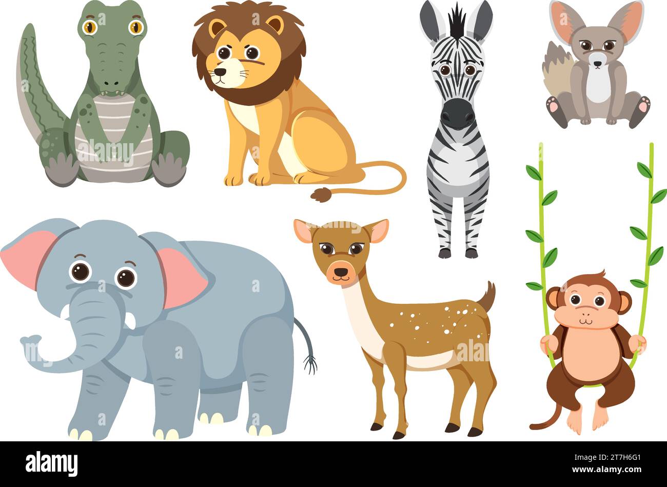A group of wild animals depicted in a simple cartoon illustration Stock ...