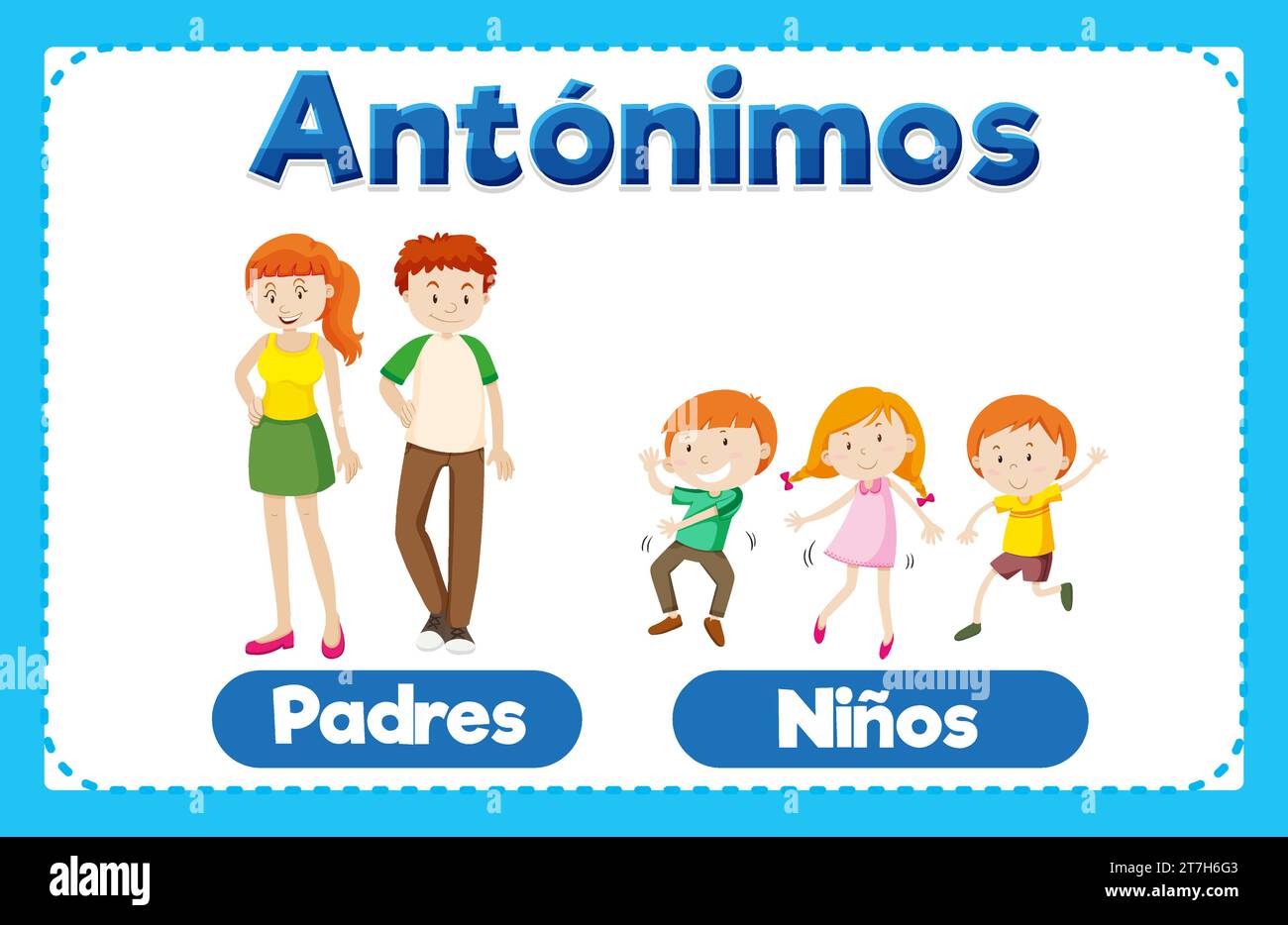 Illustrated card with antonyms in Spanish for parents and children ...