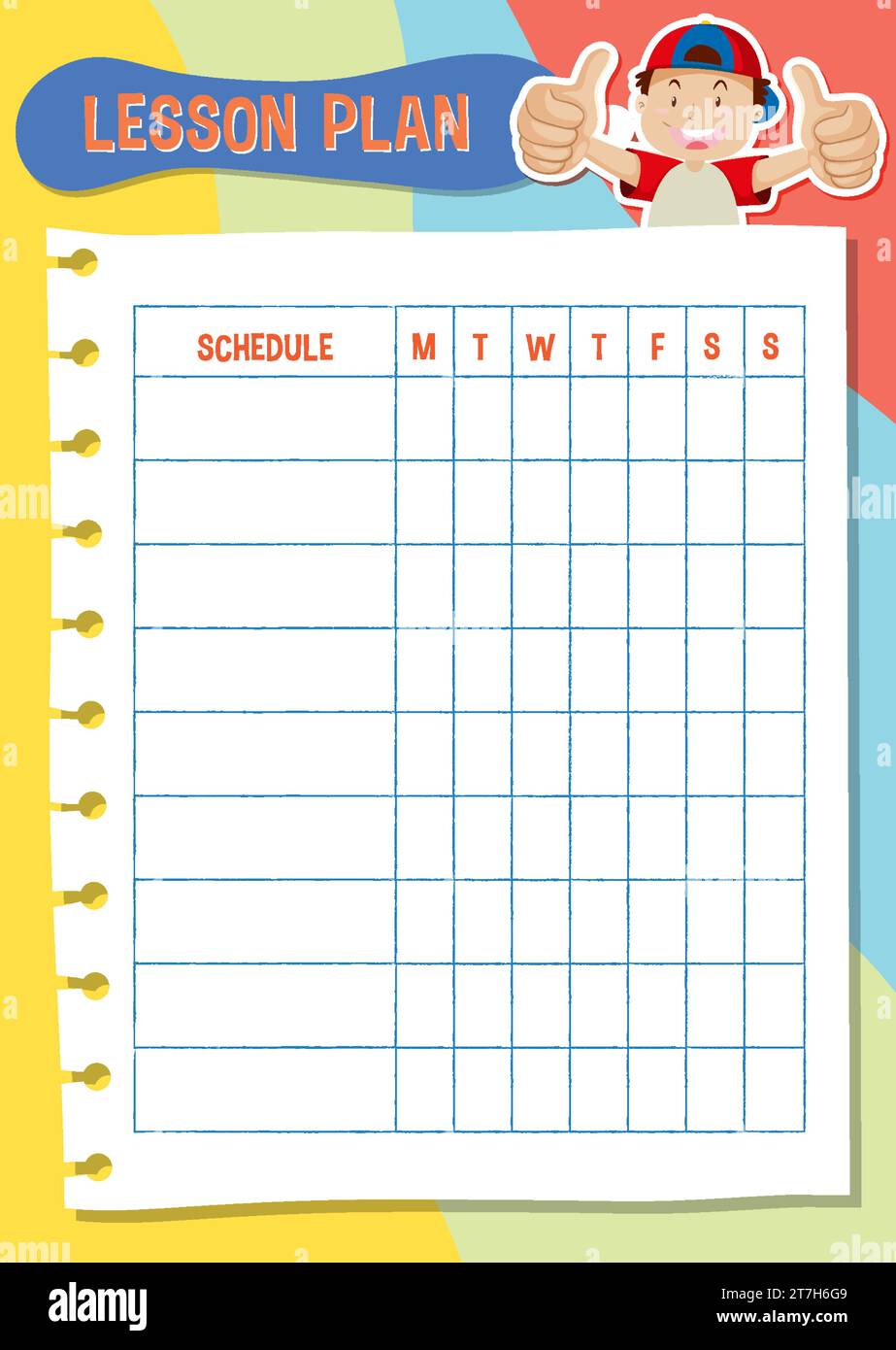 Vector illustration of a weekly lesson plan dashboard with a boy ...