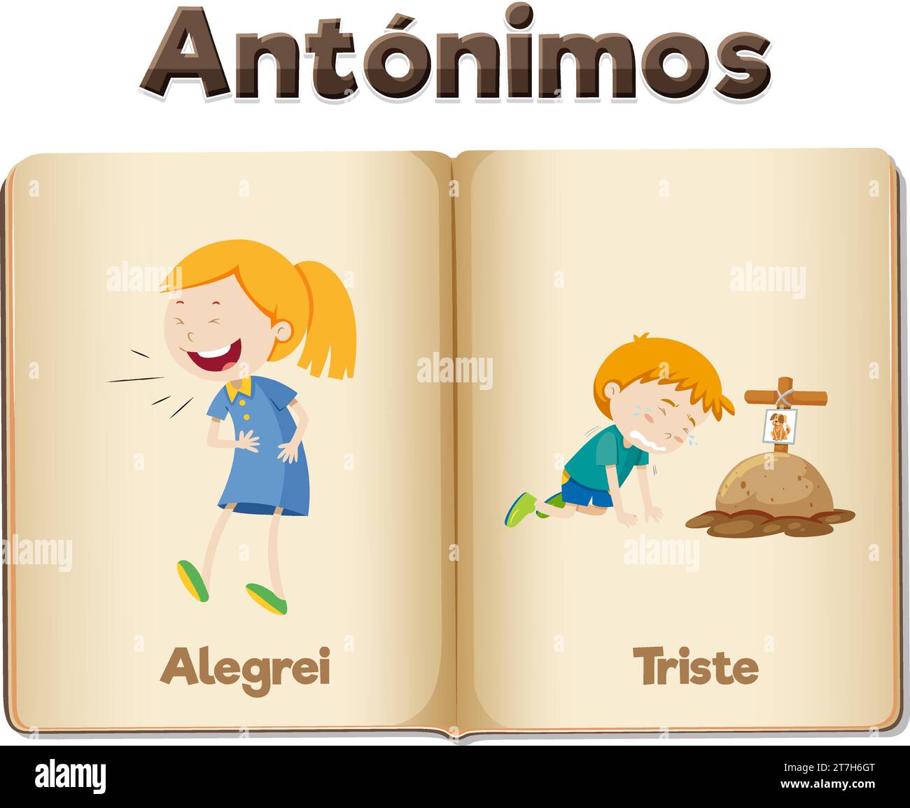 Illustrated picture word card in Spanish language for education happy ...