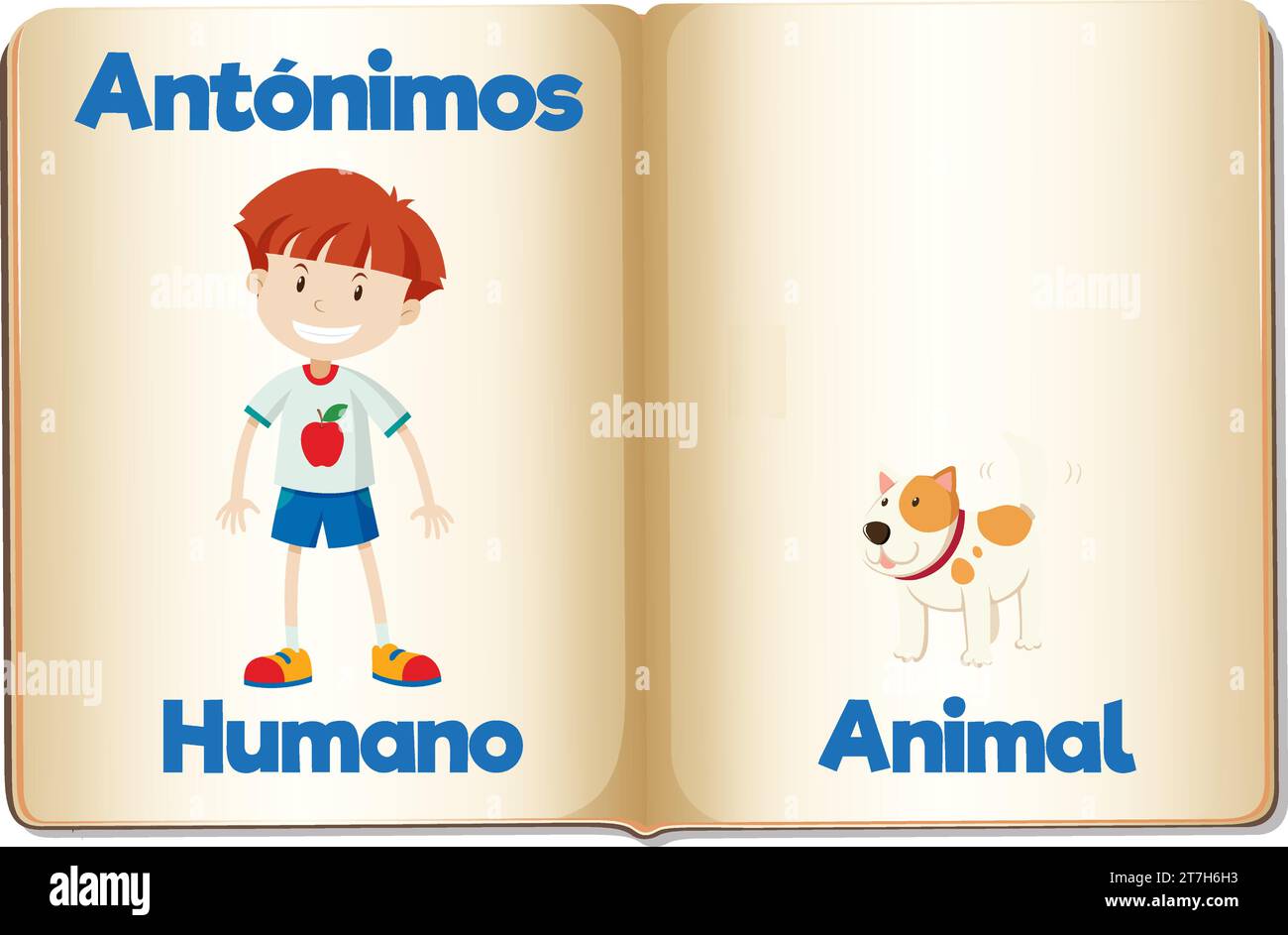 Illustrated picture word card depicting the antonyms 'humano' and ...