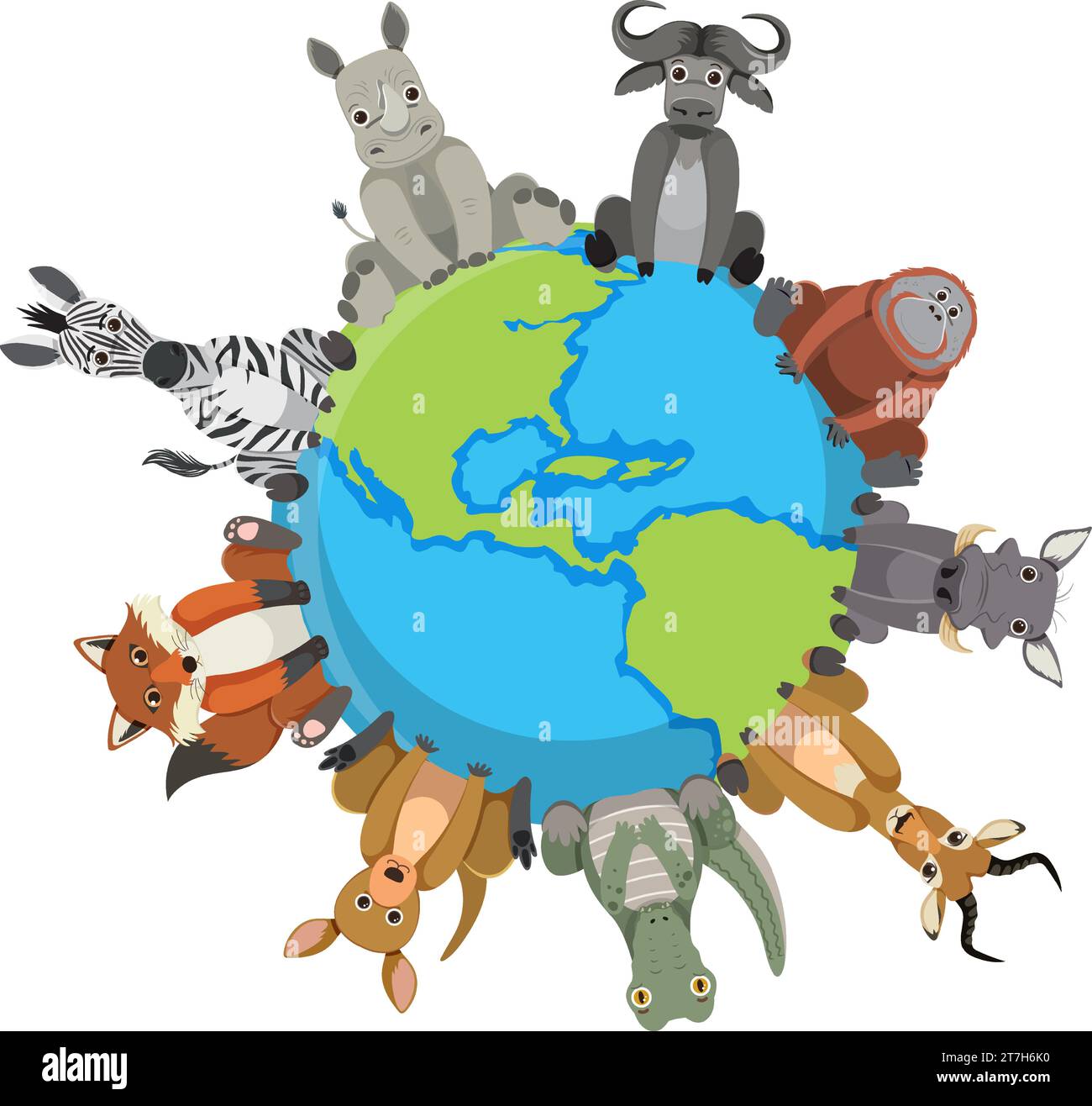 Vector cartoon illustration of wild animals sitting on a sphere Stock ...