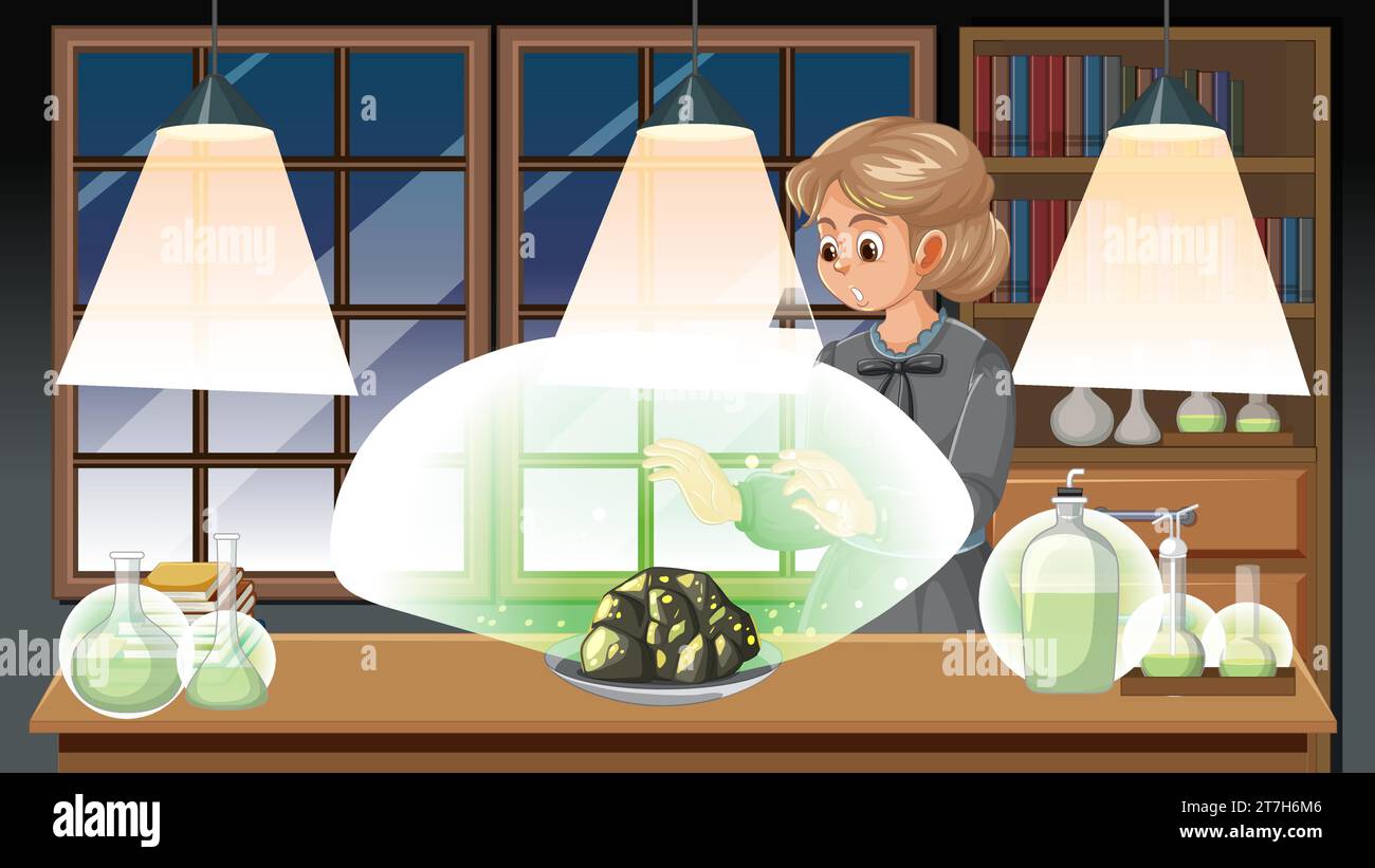 Marie Curie using uranium radioactivity for experiments in laboratory ...