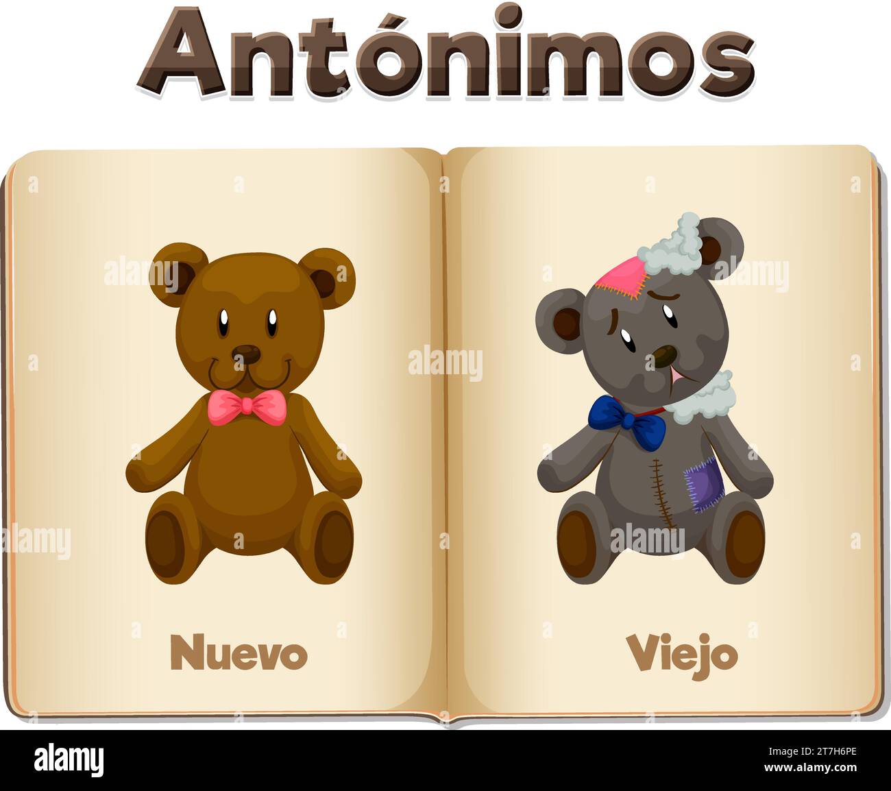 A vector cartoon illustration of a word card in Spanish displaying the ...