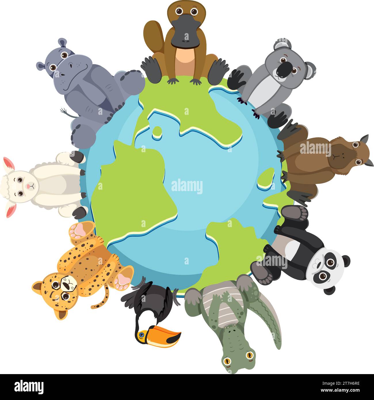 Vector cartoon illustration of wild animals on a sphere Stock Vector ...