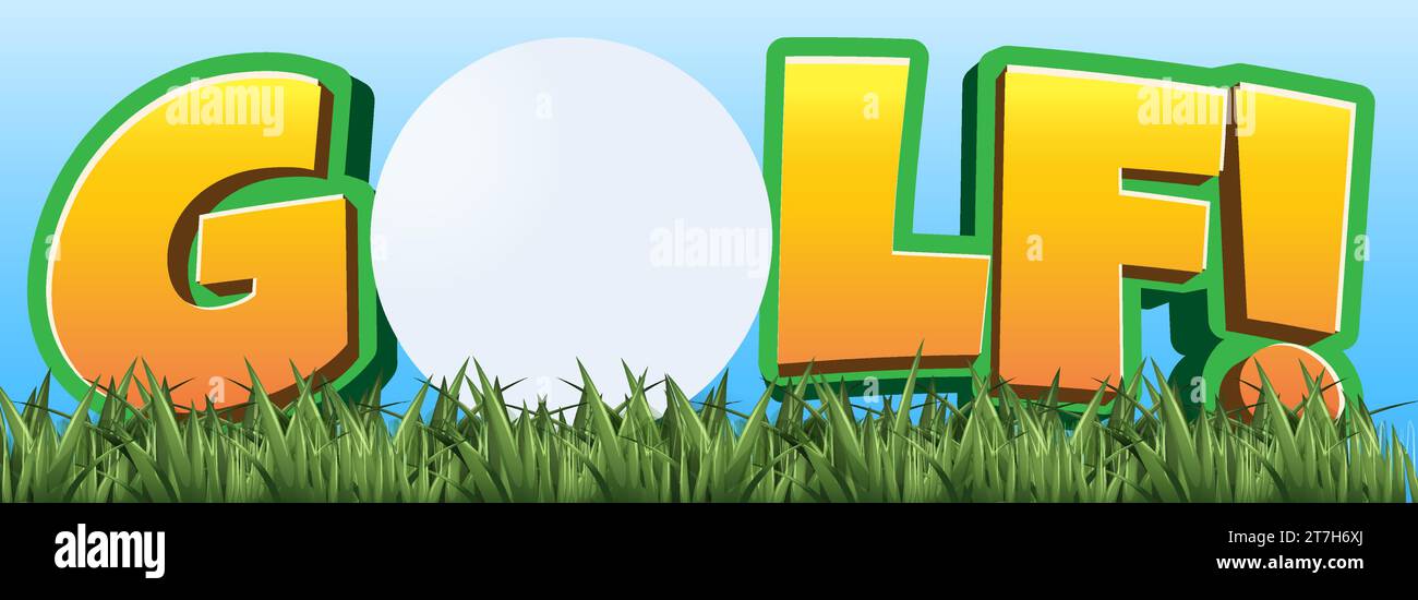 Vector cartoon illustration of a golf ball with a word golf icon on a ...