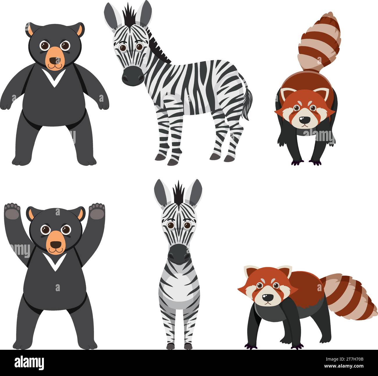 Illustration of a group of bear, zebra, and red panda in a simple ...