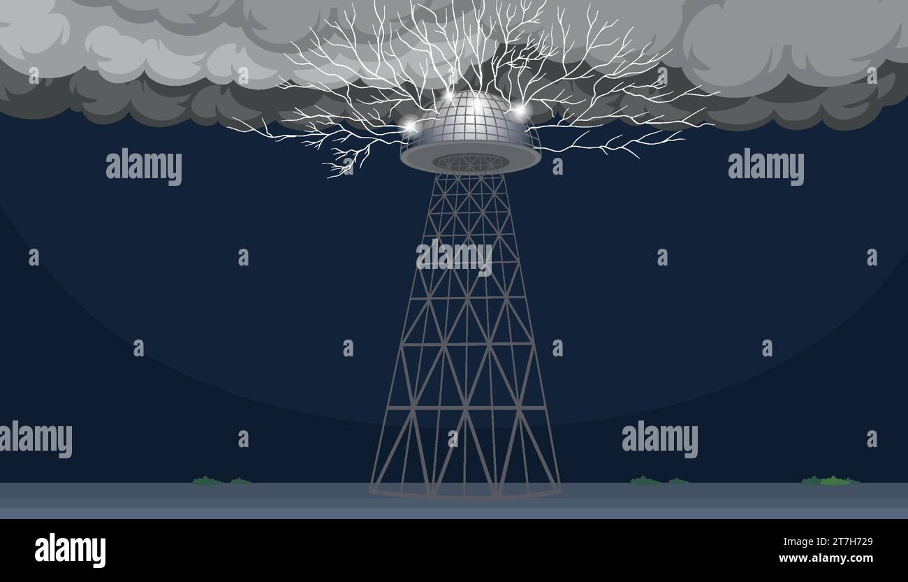 An illustrated depiction of Nikola Tesla's magnifying transmitter ...