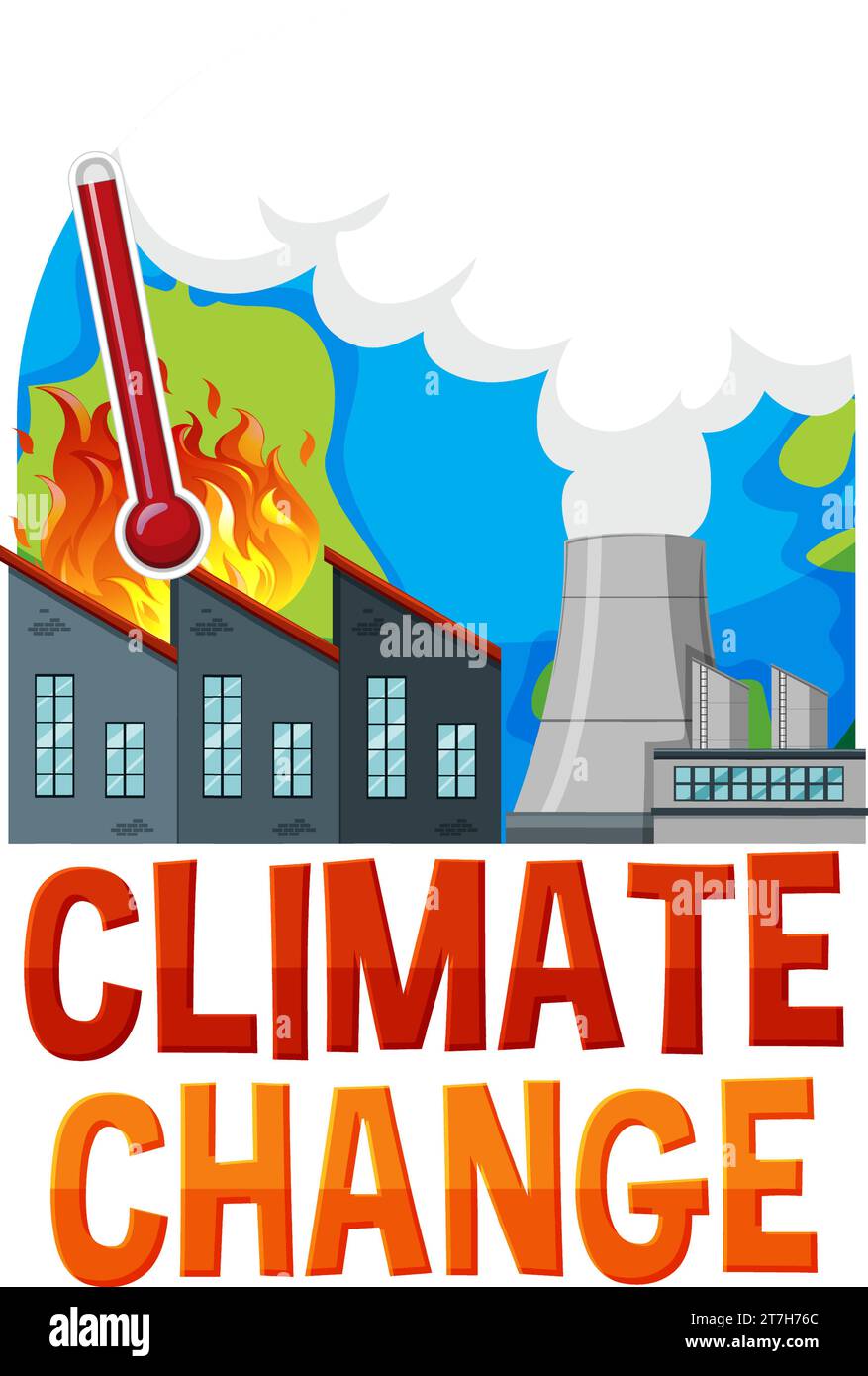 Illustration depicting pollution from a factory contributing to climate ...