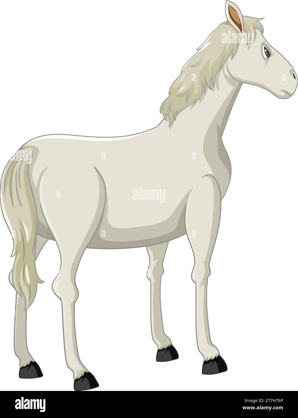 Vector cartoon illustration of a horse standing alone, viewed from ...