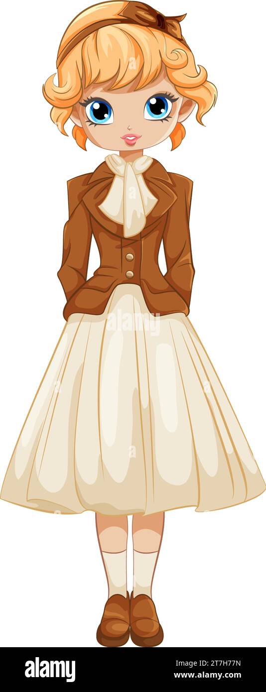 A vector cartoon illustration of a Western girl wearing a vintage ...