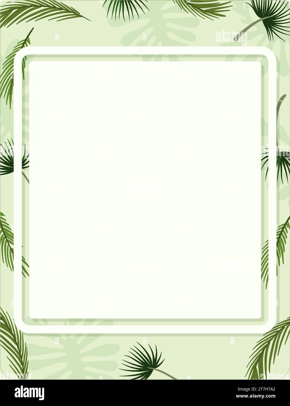 A vector cartoon illustration of a green tropical palm leaves A-frame ...