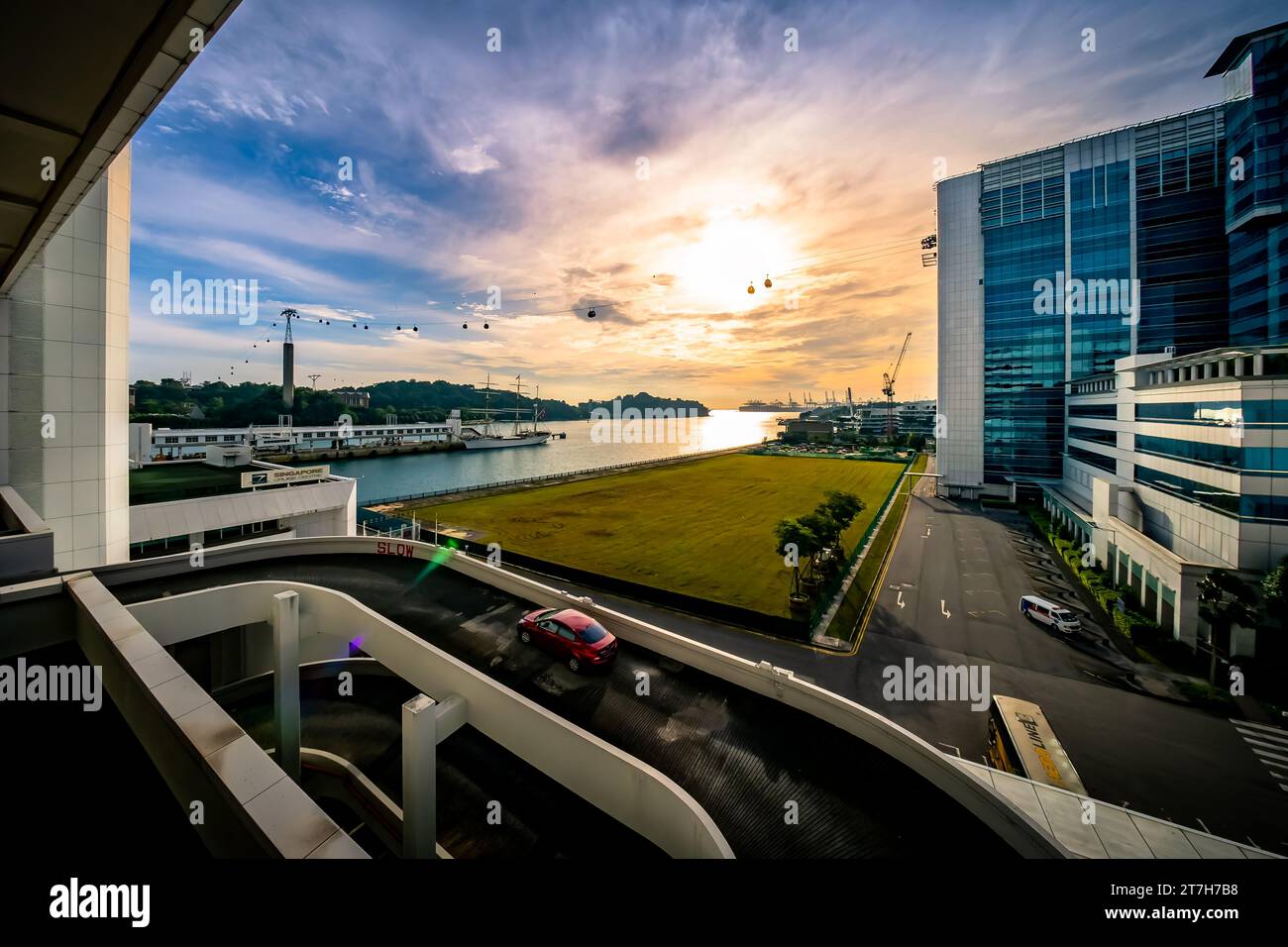 Sunset at Keppel bay with part of Sentosa Island in view Stock Photo ...