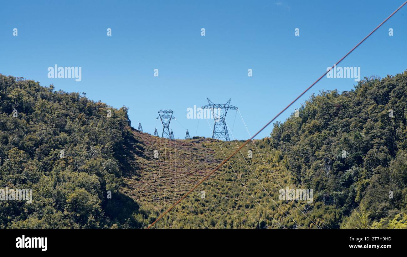 Pylons and power lines at the Cobb Power Station, Hydroelectric power ...