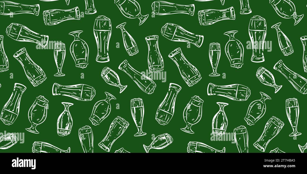 Pattern with beer, cider glasses in sketch style. Seamless background ...