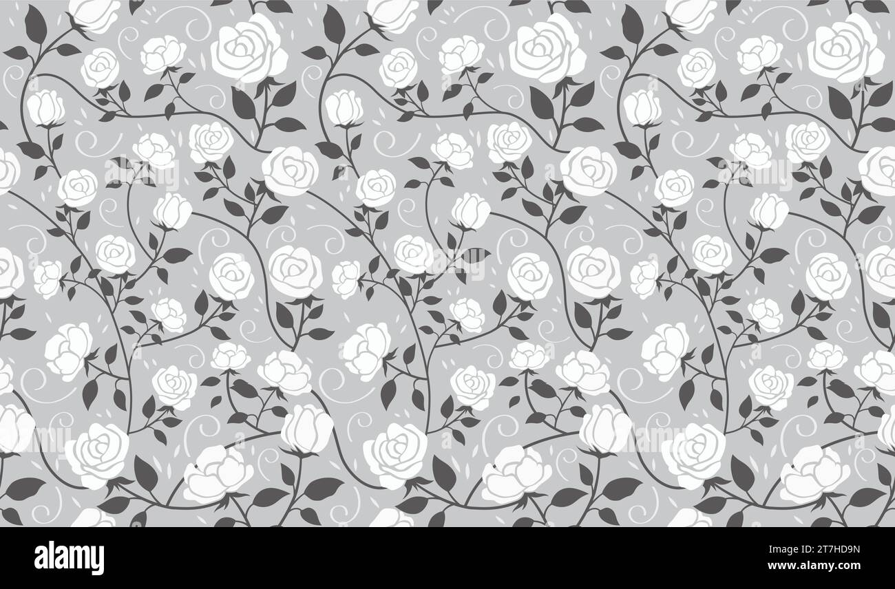 Horizontally And Vertically Repeatable Vector Seamless Monochrome Floral Pattern Stock Vector