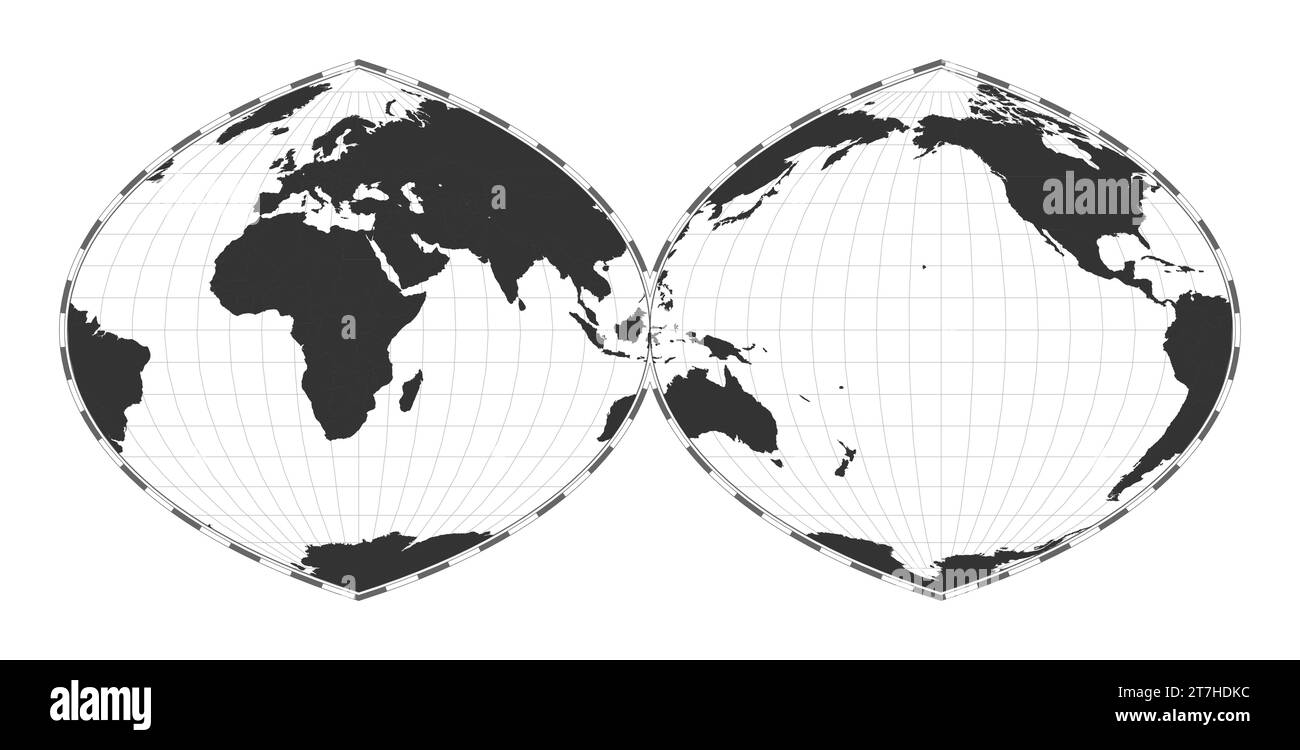 Vector world map. Quartic authalic projection interrupted into two ...
