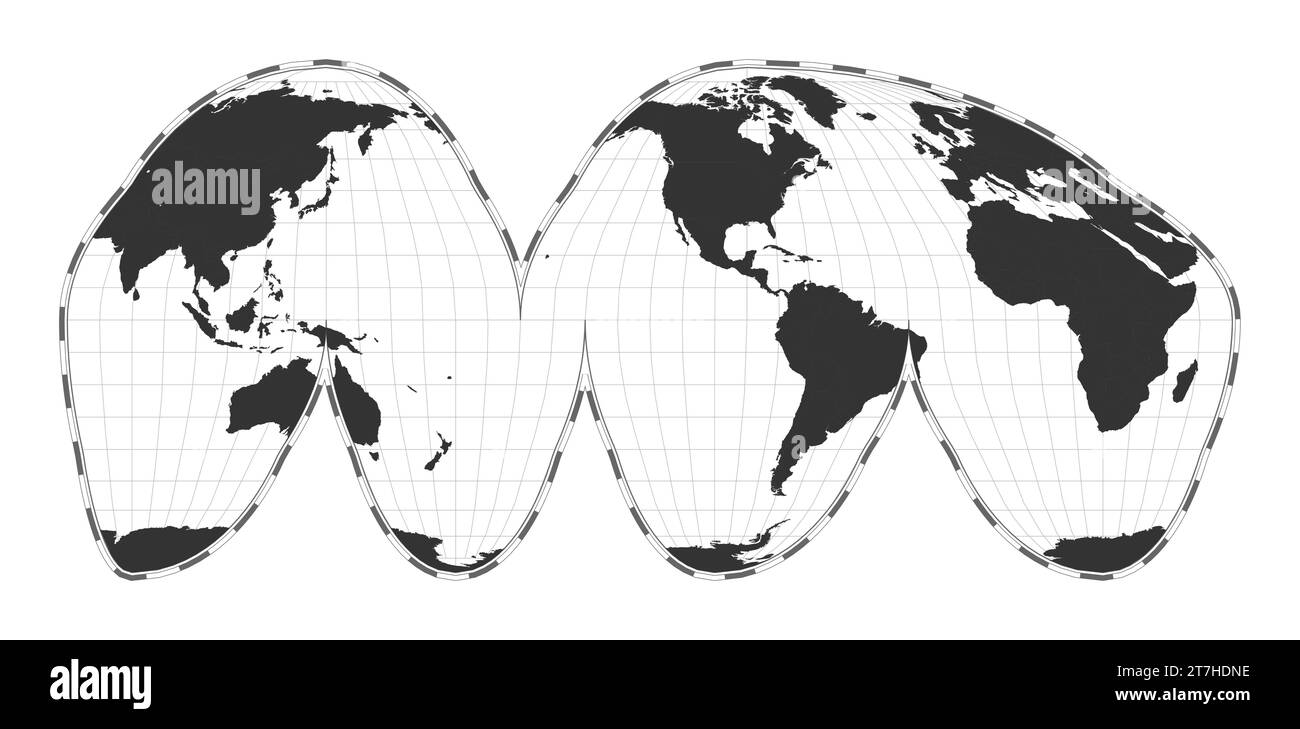 Vector world map. Goode's interrupted homolosine projection. Plain ...