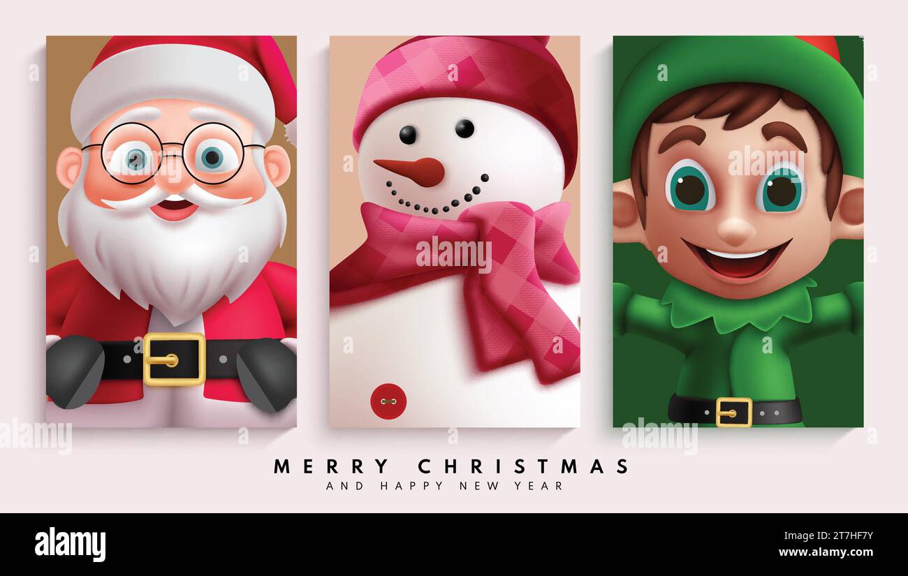 Merry christmas text vector set design. Christmas characters greeting ...