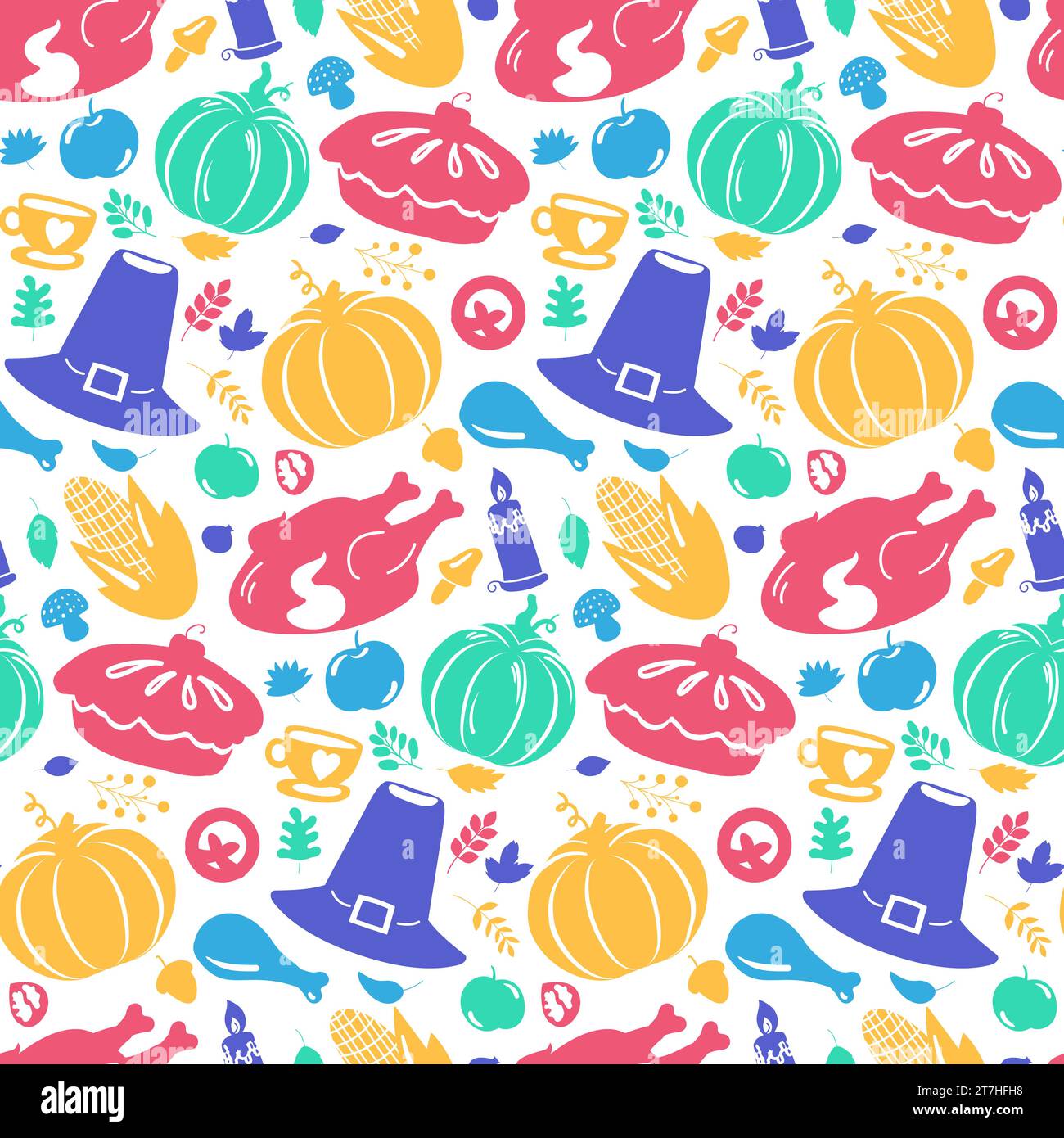 Outline of Thanksgiving party dinner food and drinks, seamless pattern ...