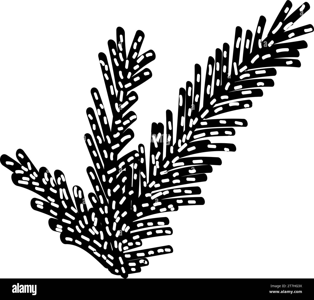 Doodle silhouette of fluffy fir branch, element of winter festival ...