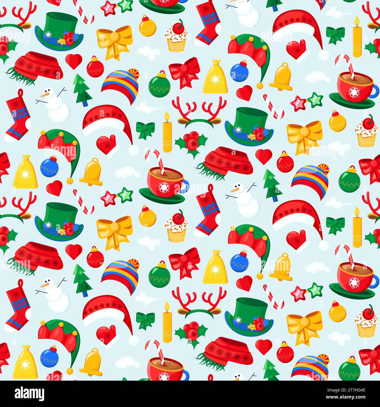 Winter cartoon style Christmas Seamless Pattern. Xmas symbols. Festive ...