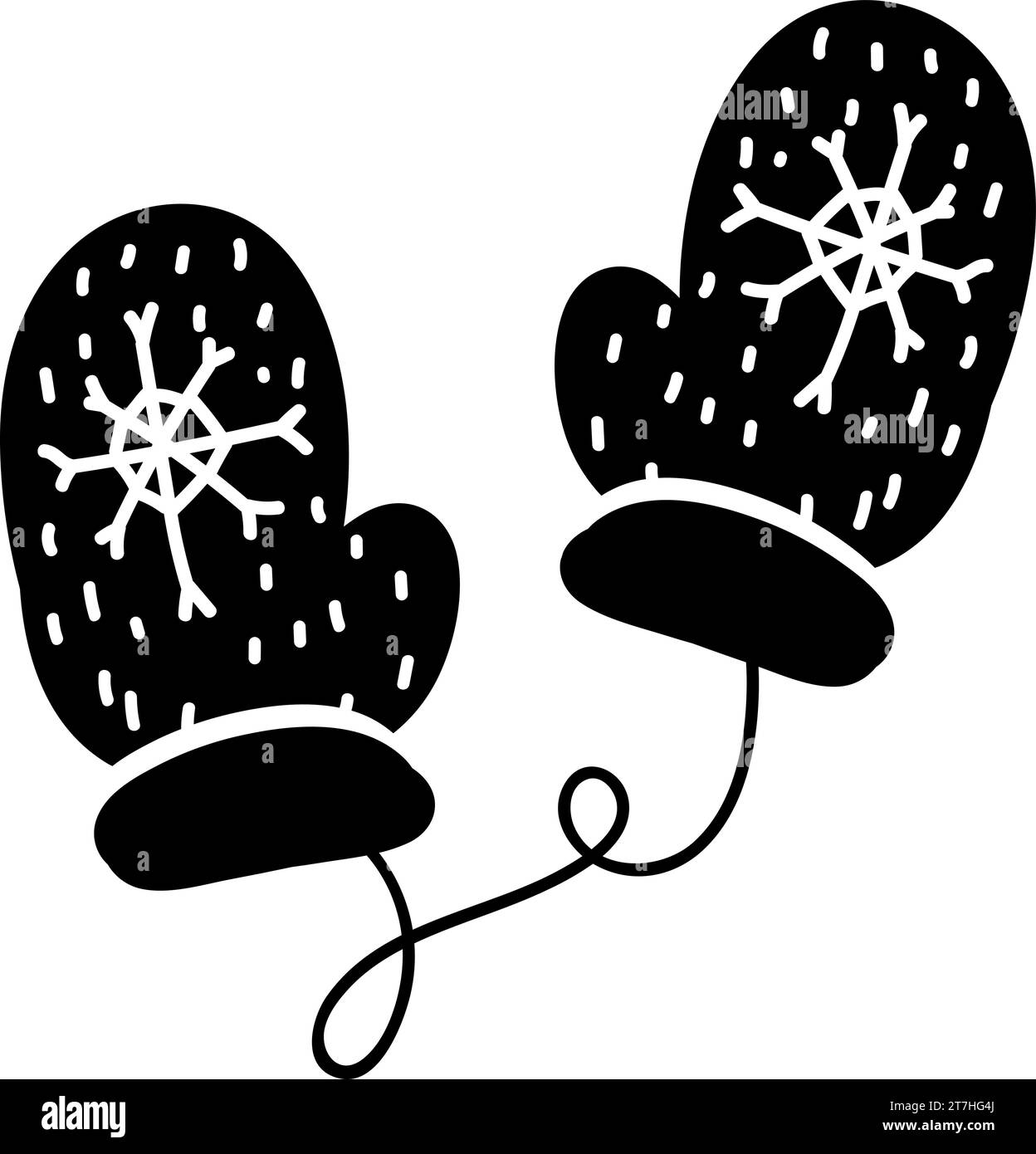 Doodle silhouette of knitted children mitten, element of winter ...