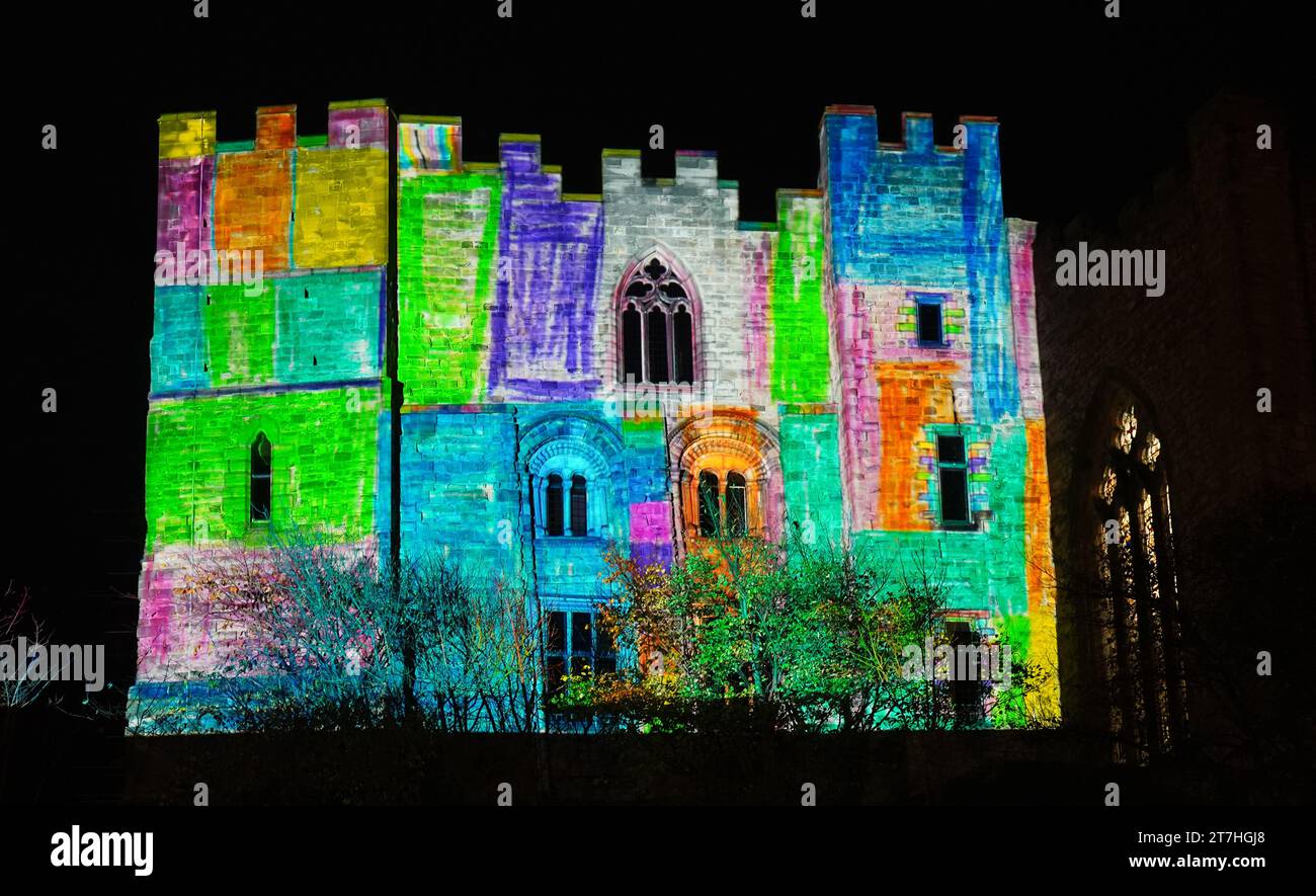 Durham Cathedral is lit up during a preview of Lumiere 2023, the UK's ...